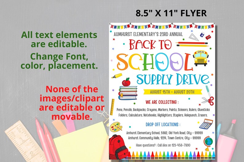 Back to School Supply Drive Flyer for PTO, PTA, Printable School ...