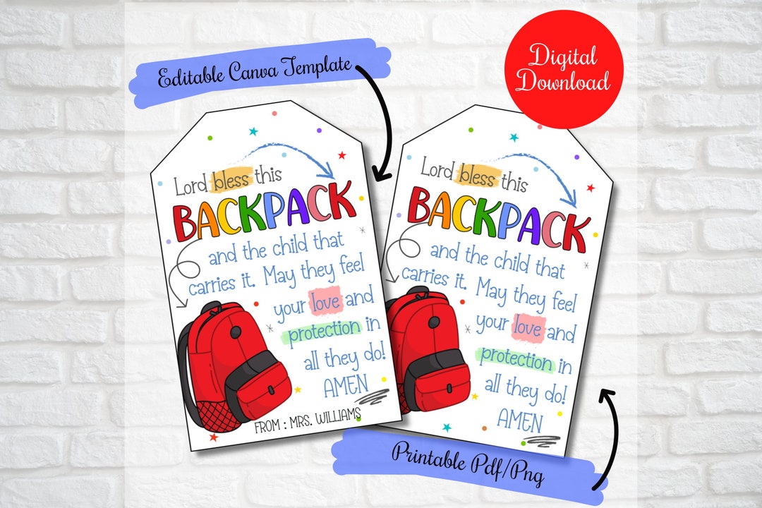 Blessing of the Backpack Prayer Church Printable,backpack Blessing Card ...