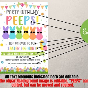 EDITABLE Easter Egg Hunt Party Invite Evite ,party With My Peeps Easter ...