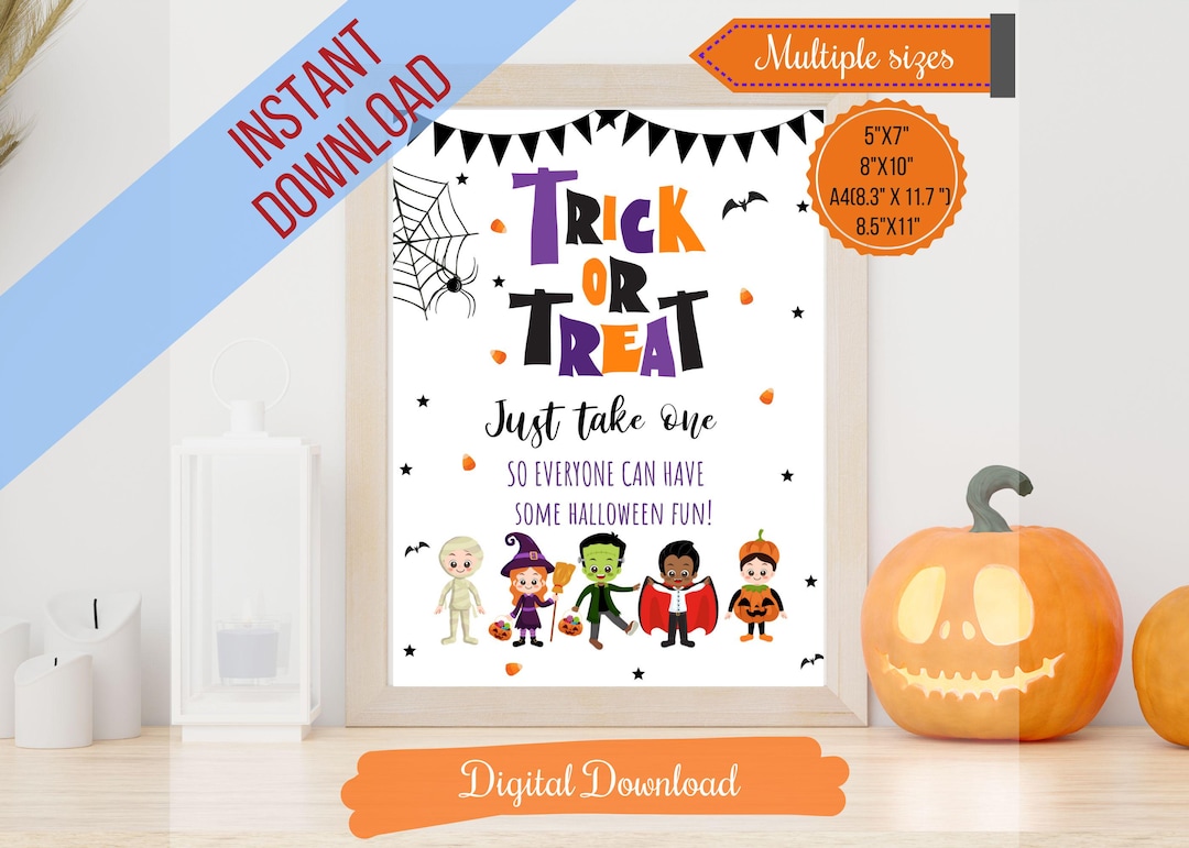 Cute Halloween Trick or Treat Sign, Halloween Please Take One Printable ...