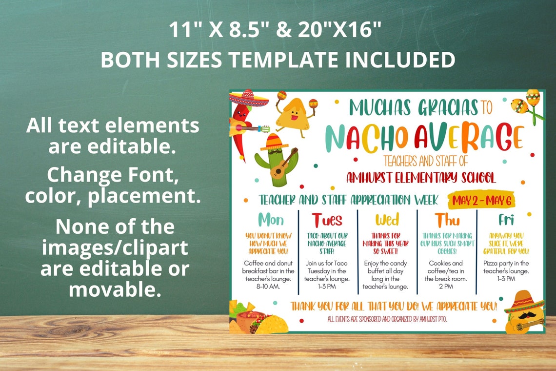 Editable Nacho Average Teacher Appreciation Week Schedule - Etsy