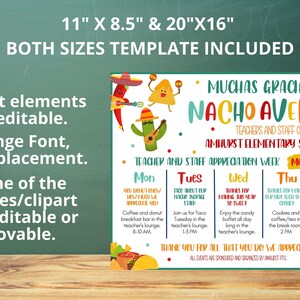 Editable Nacho Average Teacher Appreciation Week Schedule - Etsy