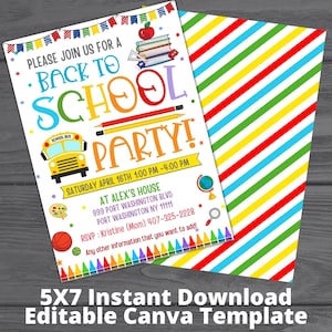 EDITABLE Back to School Party Invite Evite ,kids Summer Party ...
