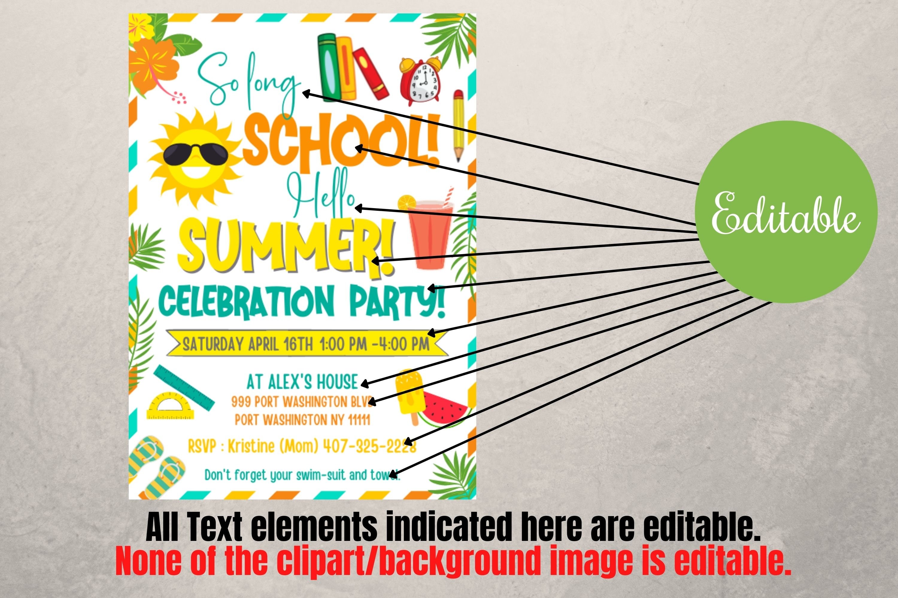 EDITABLE End of School Party Invite Evite so Long School - Etsy