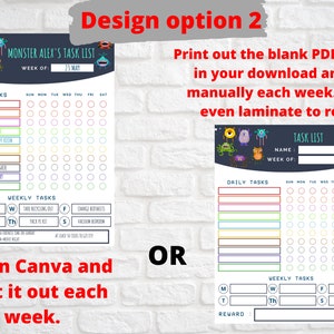Cute Monster Themed Responsibility Chore Chart for Kids in Editable ...