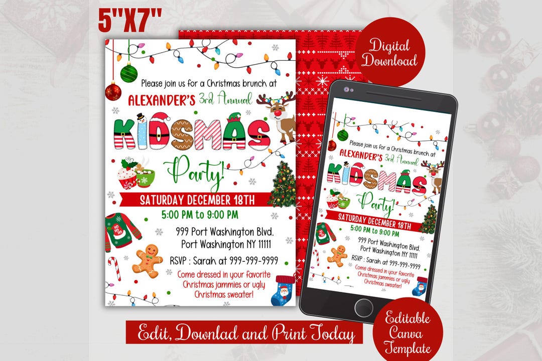 Kidsmas Christmas Party Invite Evite , Kids Holiday Party Invitation ...