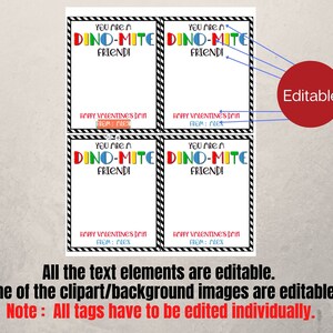 Dinomite Valentine Gift Tags Printable, Editable Dinosaur Valentine ...