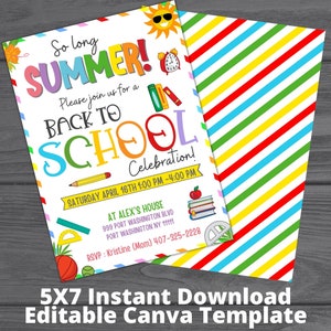 EDITABLE so Long Summer, Back to School Party Invite Evite ,kids Summer ...