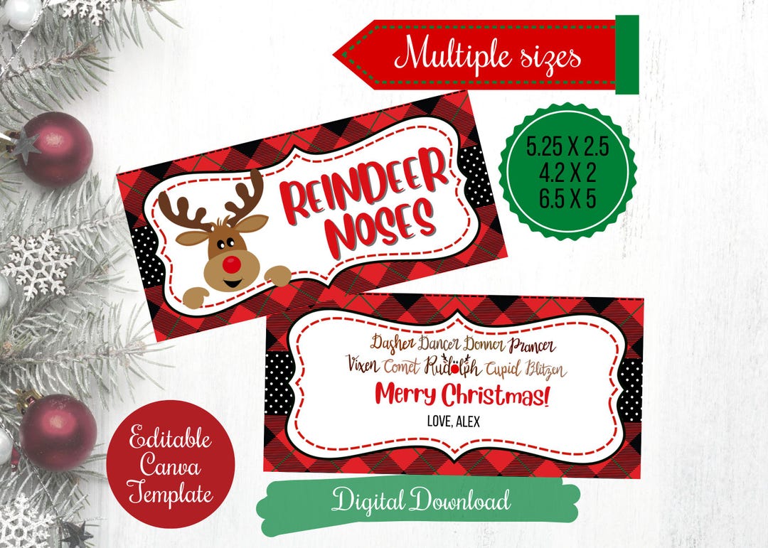 Reindeer Noses Treat Bag Toppers,editable Christmas Fold Over Labels ...