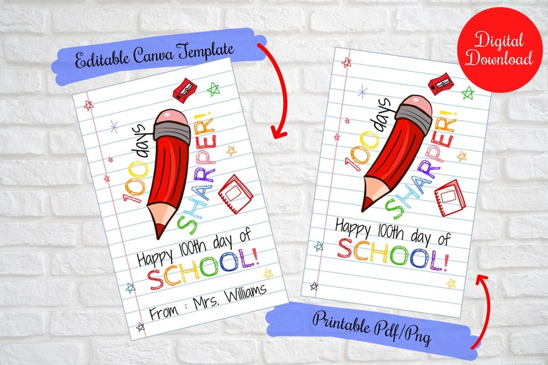 100th Day of School Pencil Gift Tags for Students 100 Days - Etsy