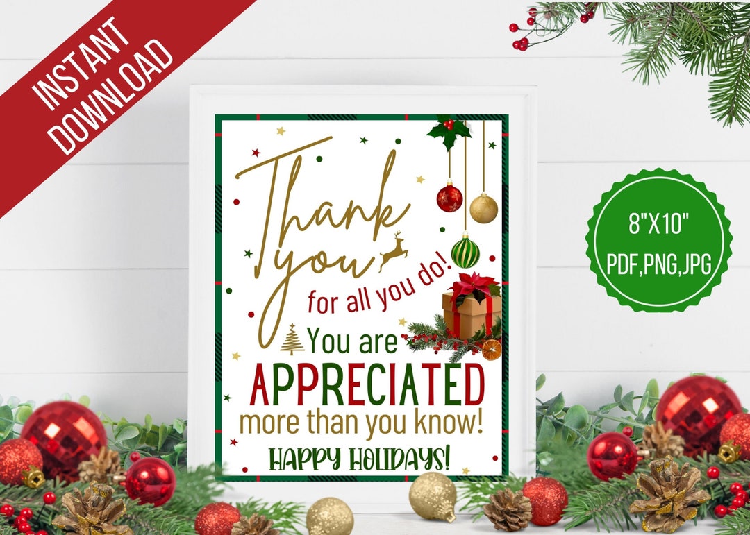 Christmas Appreciation Sign Printable,thank You for All,teacher Nurse ...