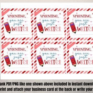 Valentine You Are Just Write Printable Tag for Valentine Pencil, Pen ...