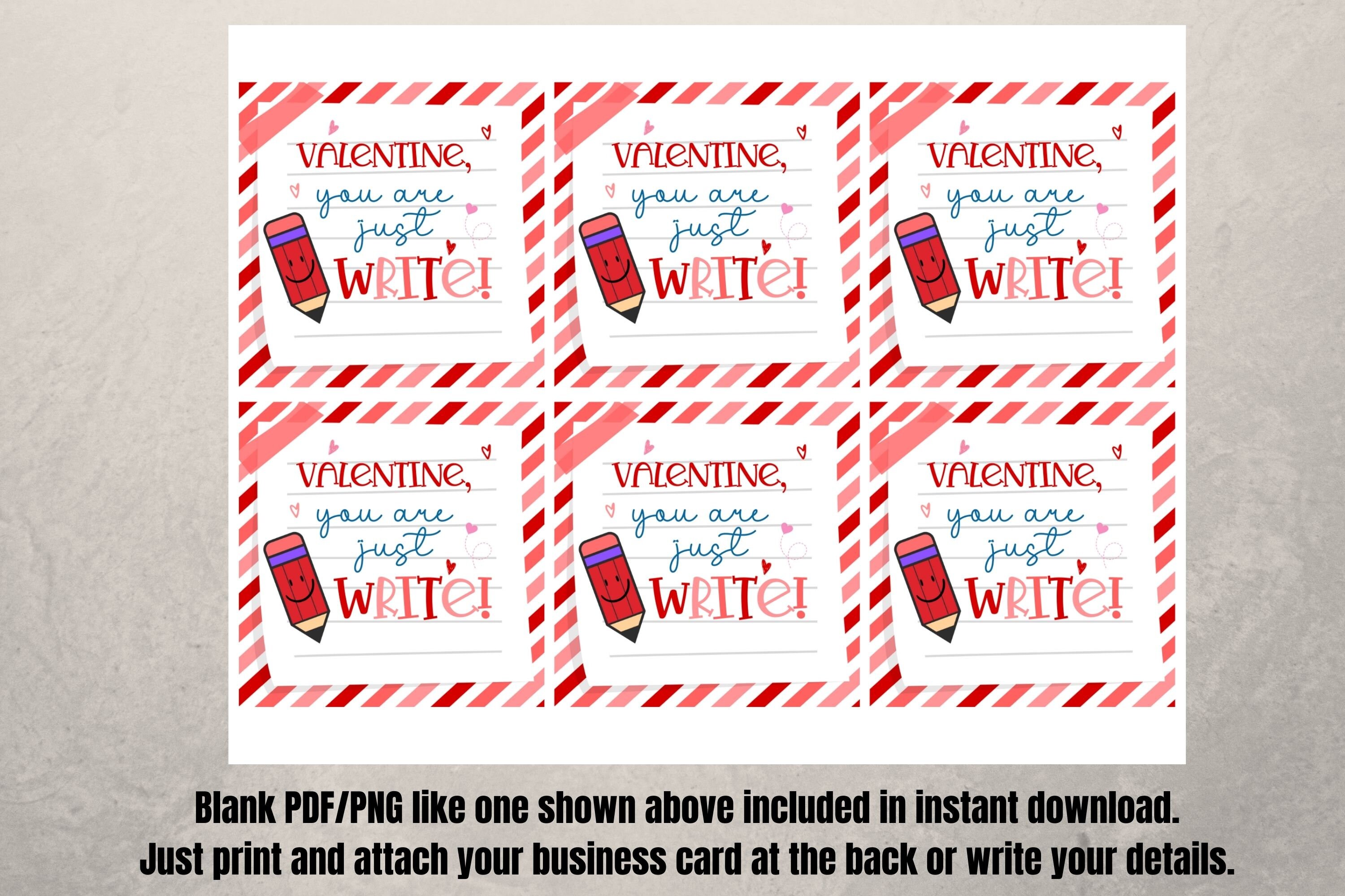 Valentine You Are Just Write Printable Tag for Valentine Pencil, Pen ...