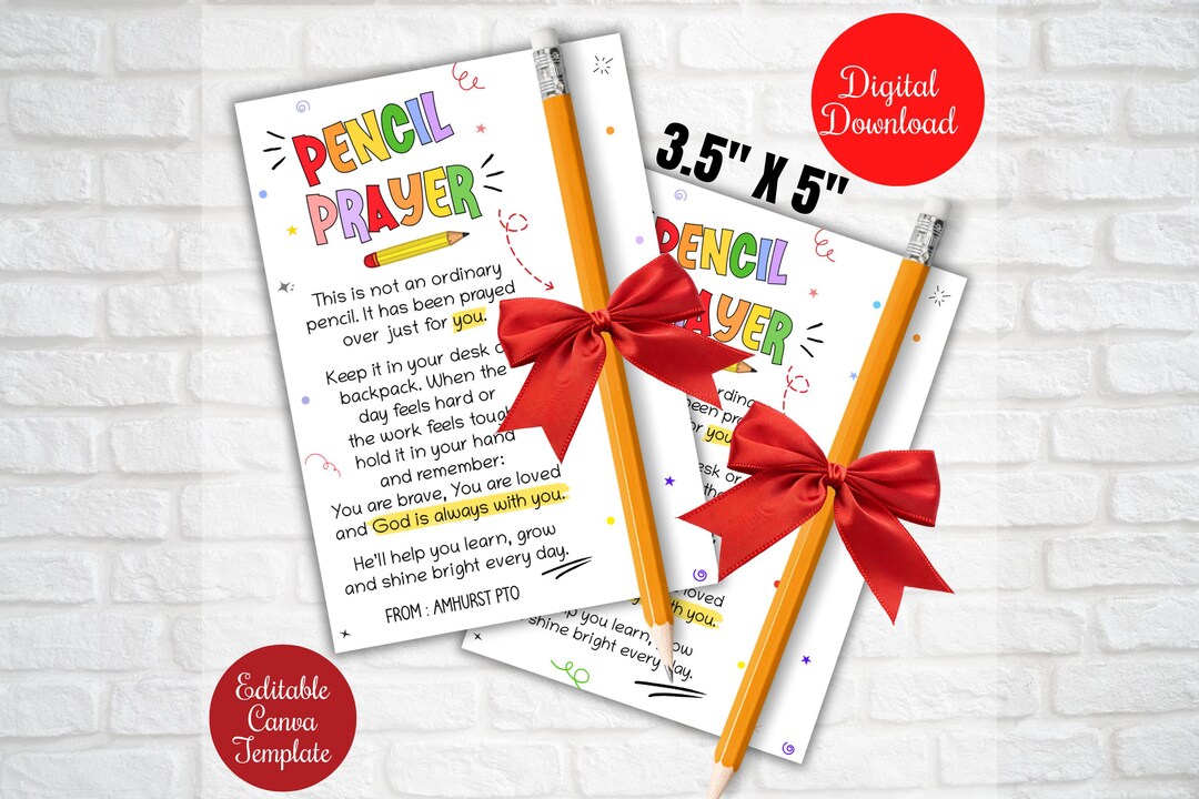 Pencil Prayer Tag, Back to School Blessing Kit, Backpack Prayer, First ...