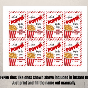 Valentine Popcorn Gift Tags, Just Poppin by to Say Happy Valentines Day ...