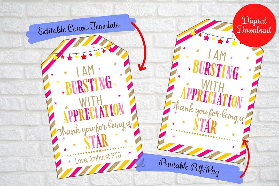 Bursting With Appreciation Gift Tags, Teacher Appreciation Week , Staff ...