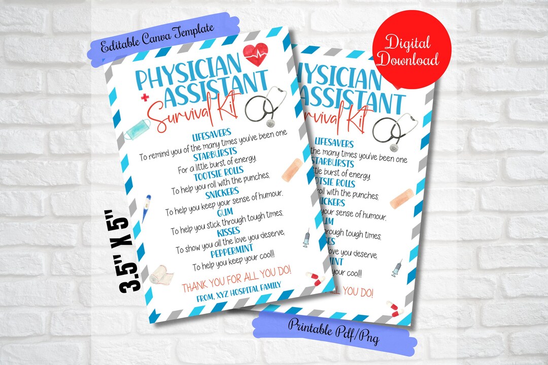 Physician Assistant Survival Kit, Candies Gift Hamper Tag, PA Week ...