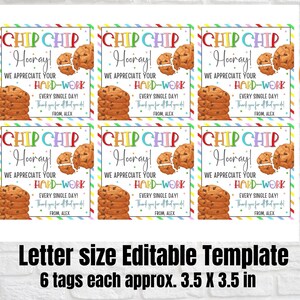 Staff Cookie Appreciation Gift Tags, Chip Chip Hooray, We Appreciate ...