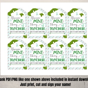 Mint Back to School Gift Tags for Teachers, You Were Mint to Be My ...