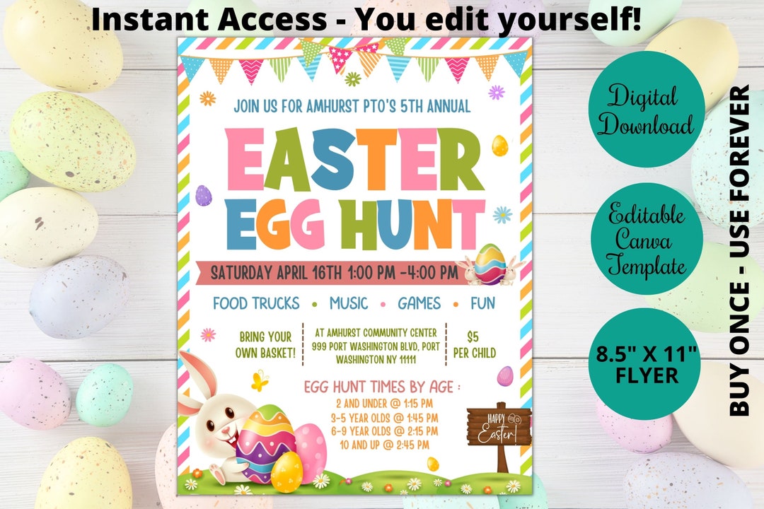Editable Easter Egg Hunt Flyer Template, Printable Easter Egg Hunt ...