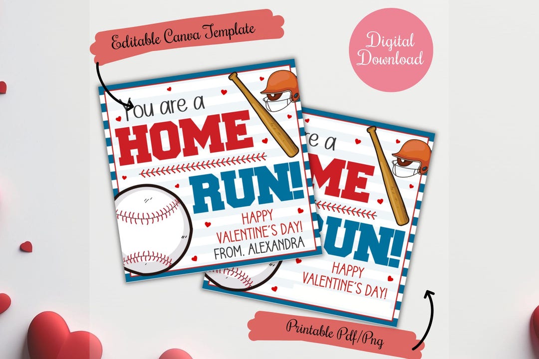 You Are a Home Run, Valentine, Printable Editable Baseball Valentine ...