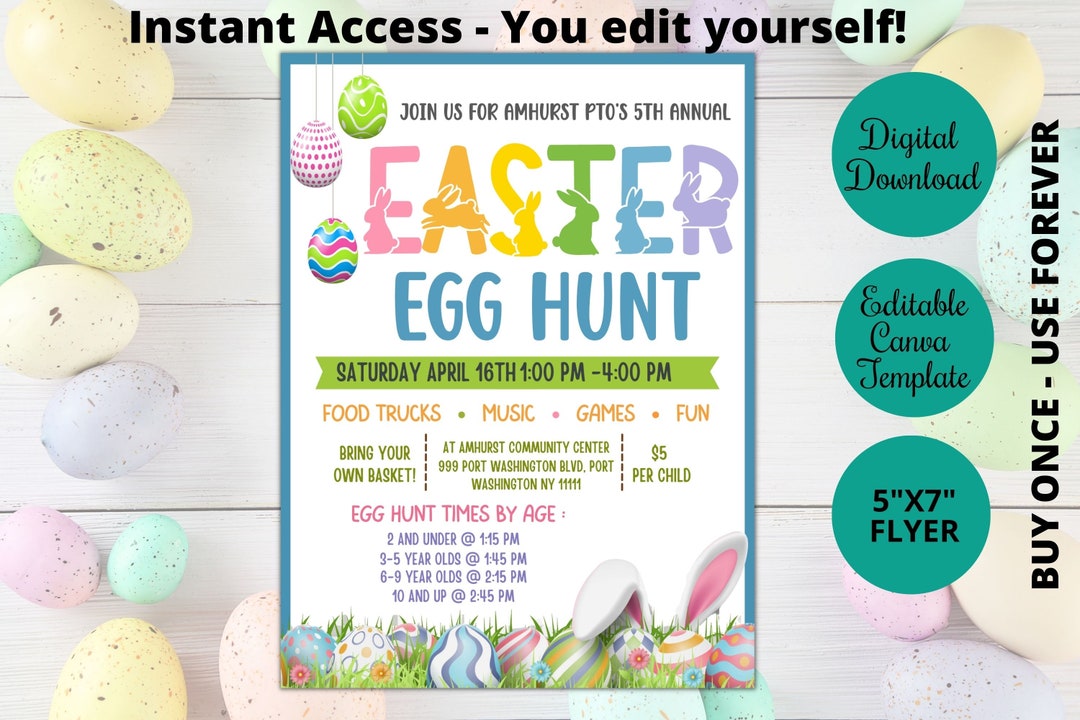 Editable Easter Egg Hunt Flyer Template, Printable Easter Egg Hunt ...