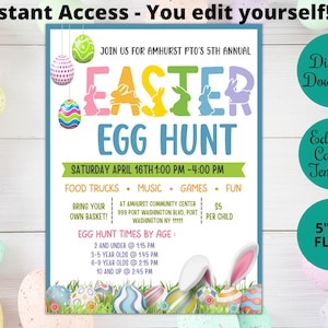 Editable Easter Egg Hunt Flyer Template, Printable Easter Egg Hunt ...