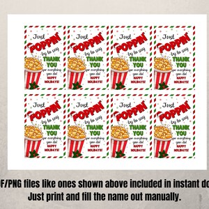 Just Poppin by to Say Thank You ,christmas Gift Tags for Popcorn ...
