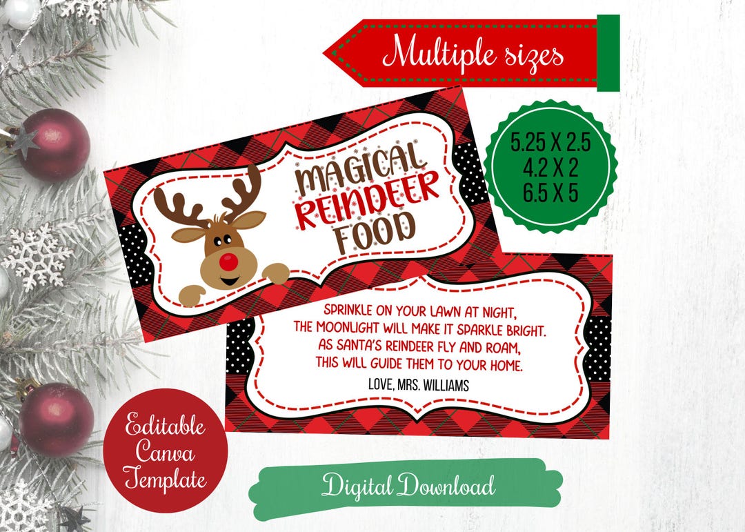 Magical Reindeer Food Treat Bag Toppers,editable Reindeer Food Poem ...