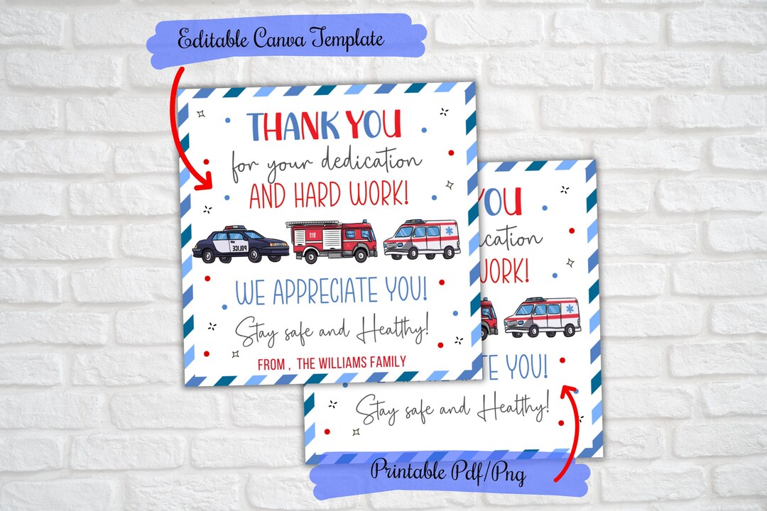 First Responders Appreciation Day Gift Tag, Editable Canva Tags | Thank ...