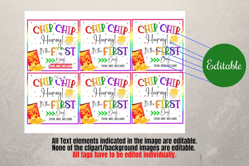 Chip Chip Hooray It's the First Day, Back to School Chips Gift Tag ...