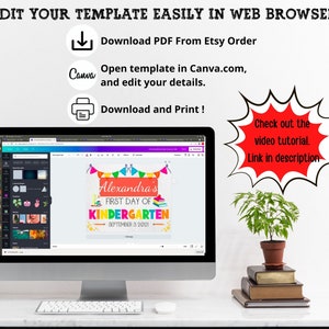 Watercolor First Day of School Sign Printable Cute Simple - Etsy