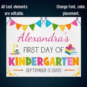 Watercolor First Day of School Sign Printable, Cute, Simple Editable ...
