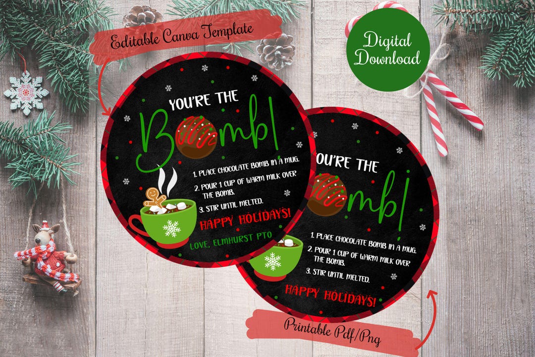 You're the Bomb Christmas Hot Cocoa Bomb Gift Tags , Hot Chocolate Bomb ...