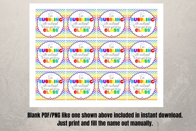 First Day of School Bubbles Gift Tags, I Am Bubbling With Excitement to ...