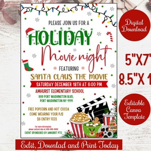 Editable Christmas Movie Night Invitation Template, PTO PTA Community ...