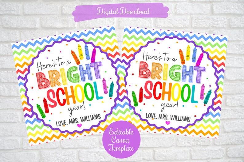 First Day of School Crayons Gift Tags Here's to a Bright | Etsy