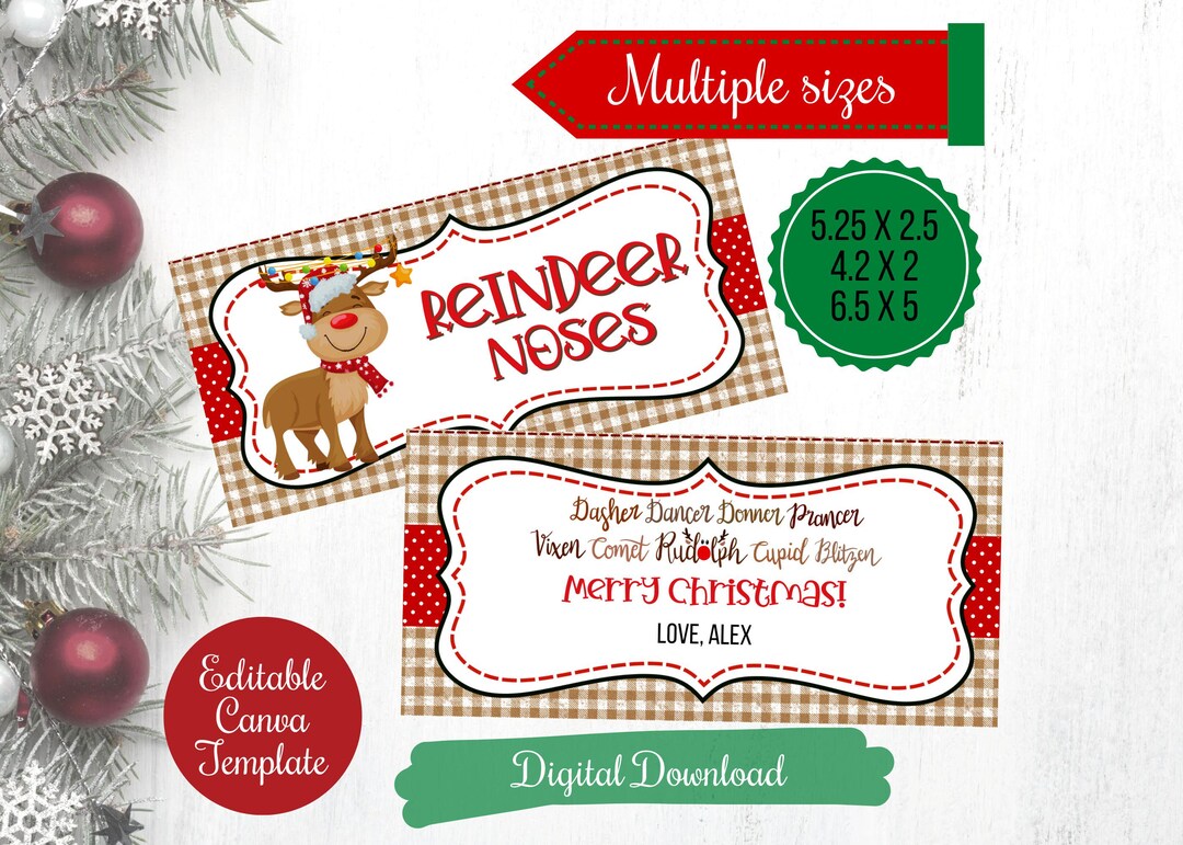 Reindeer Noses Treat Bag Toppers,editable Christmas Fold Over Labels ...