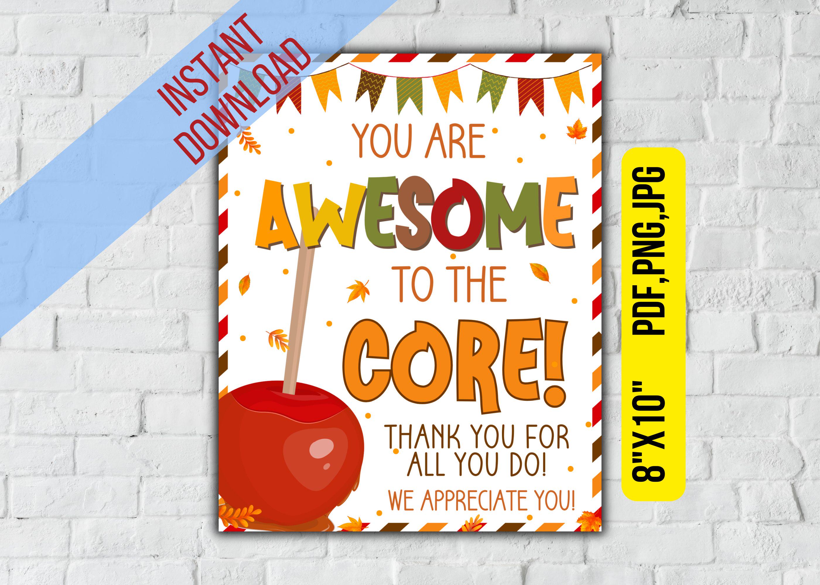 You Are Awesome to the Core, Thanksgiving Fall Caramel Apple Bar Sign ...