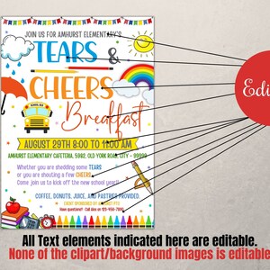 Tears and Cheers Breakfast Flyer for PTO, PTA, Printable Back to School ...