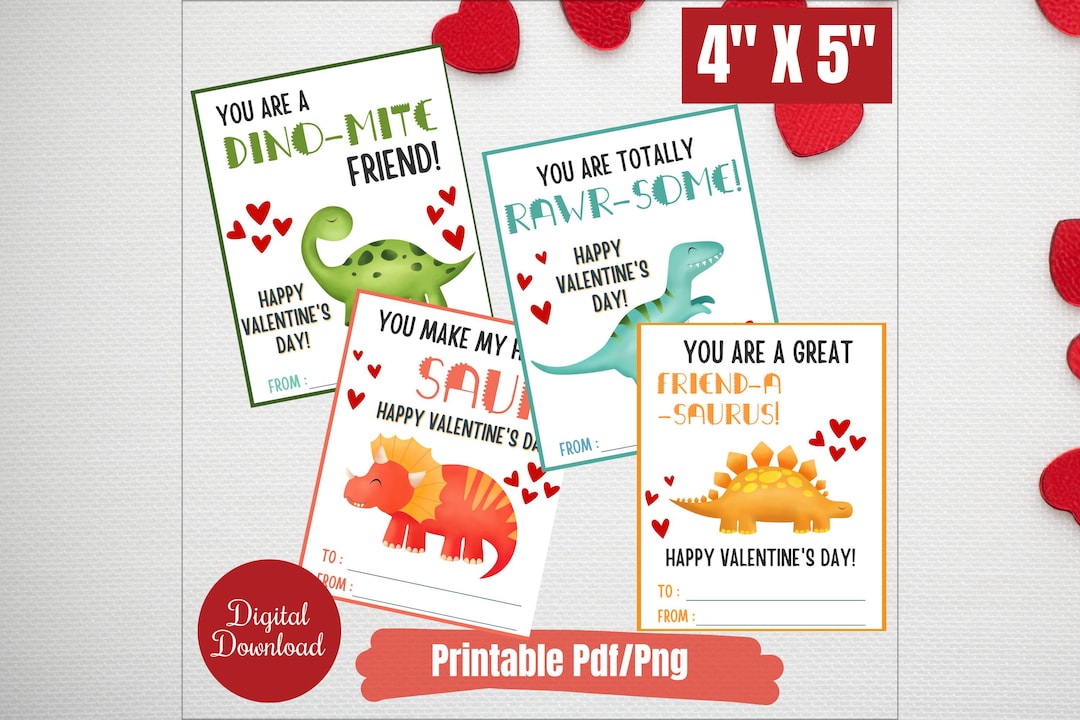 Dinosaur Valentine Cards, Instant Download, Dinosaur Class Valentines ...