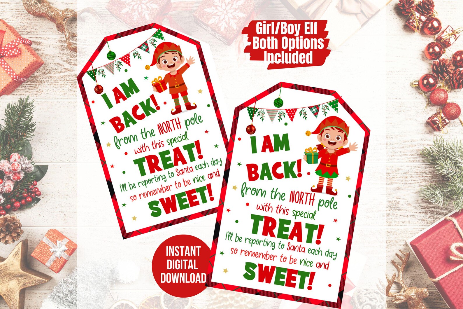 Elf I Am Back Gift Tags, Christmas Elf Tradition, Elf Back With Gifts ...