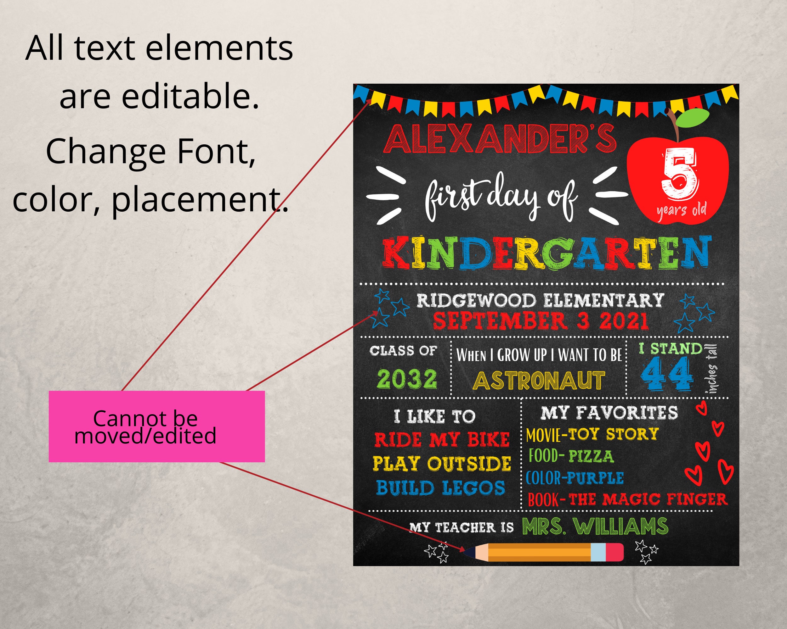 Chalkboard First Day of School Sign Printable Bright Colors - Etsy