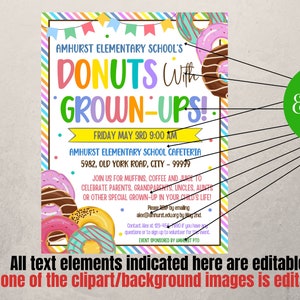 Donuts With Grownups Invitation Flyer for PTO, PTA, Printable Father's ...