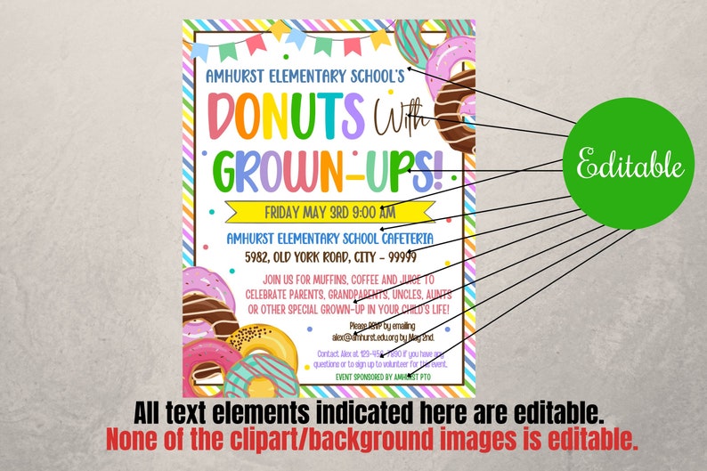 Donuts With Grownups Invitation Flyer for PTO, PTA, Printable Father's ...