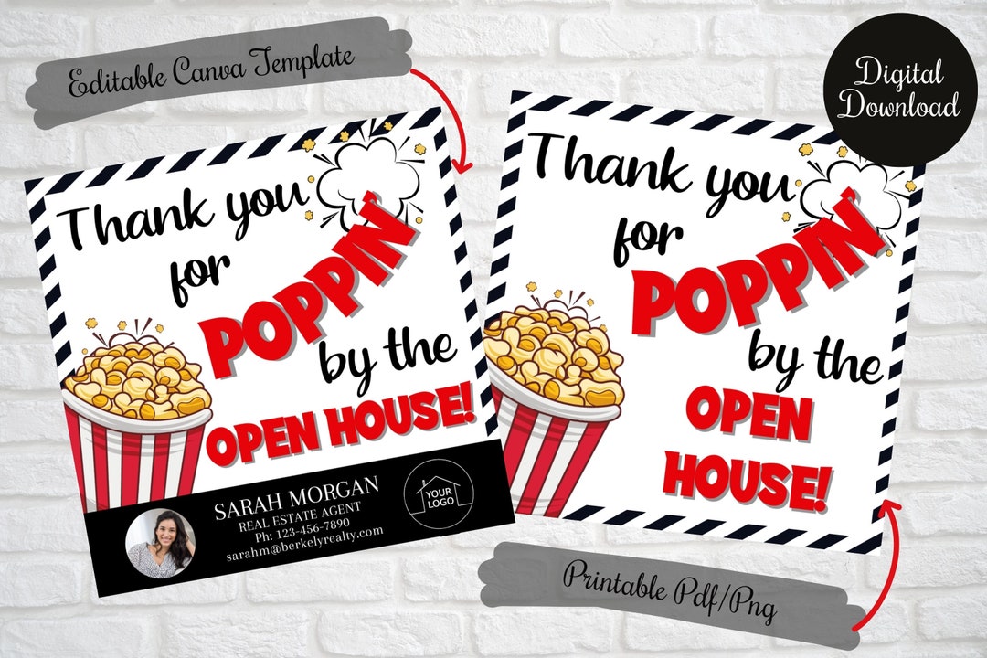 Thank You for Poppin by the Open House Realtor Tags, Realtor Popcorn ...