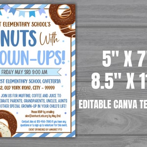 Donuts With Grownups PTO PTA Flyer, Donuts With Dad Event Invite Poster ...