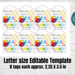 End of School Ball Gift Tag, Hope You Have a Ball This Summer Gift Tag ...