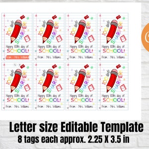 100th Day of School Pencil Gift Tags for Students, 100 Days Sharper ...