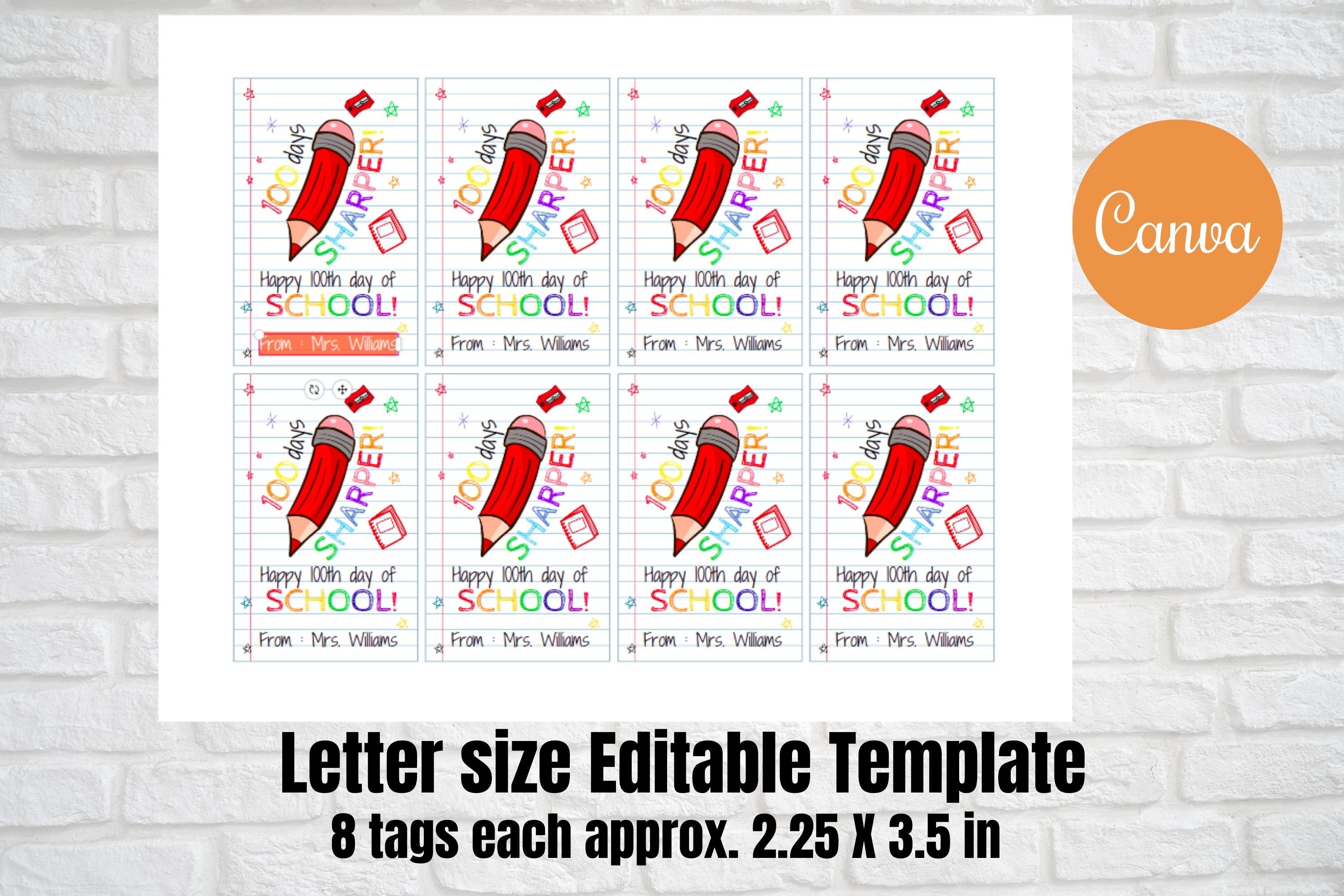 100th Day of School Pencil Gift Tags for Students 100 Days - Etsy